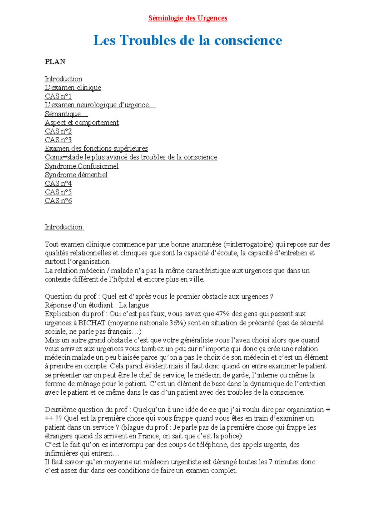 Les troubles de la conscience - Sémiologie des Urgences Les Troubles de ...