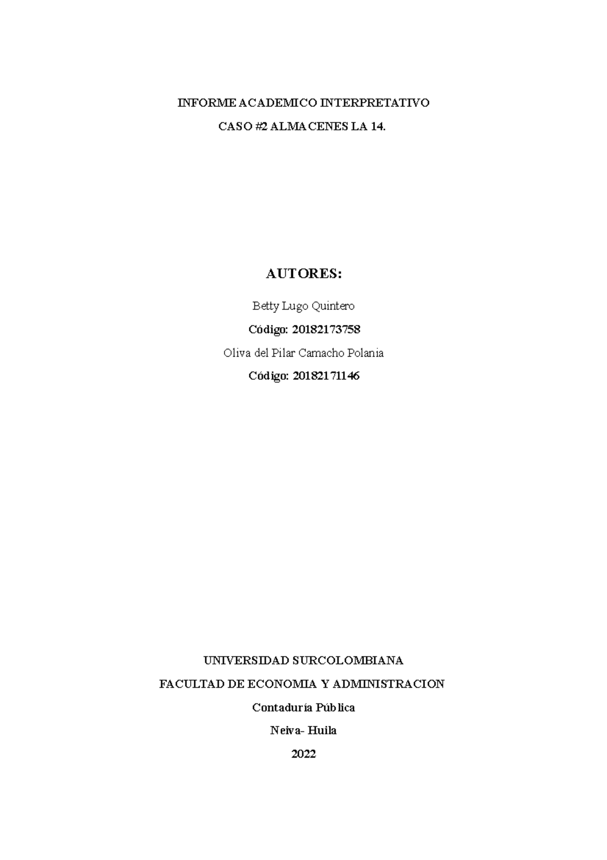 Informe Interpretativo Almacenes LA 14 - INFORME ACADEMICO ...