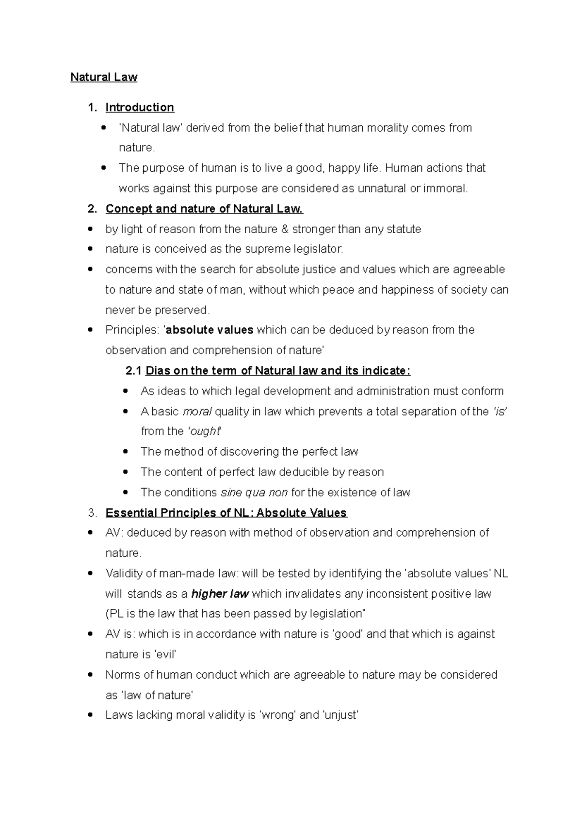 Natural Law Summarise - Natural Law Introduction ‘Natural law’ derived ...