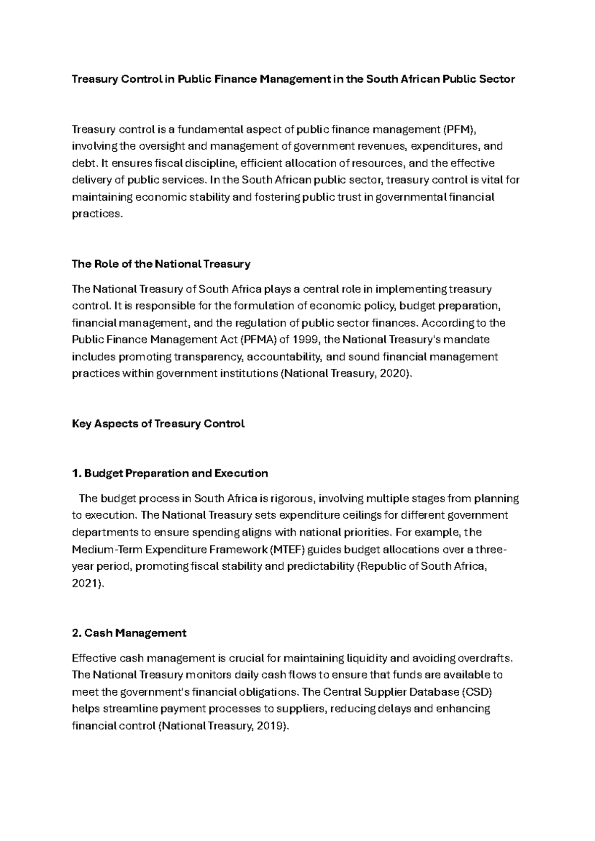 Treasury Control in Public Finance Management - PUB2607 - Unisa - Studocu