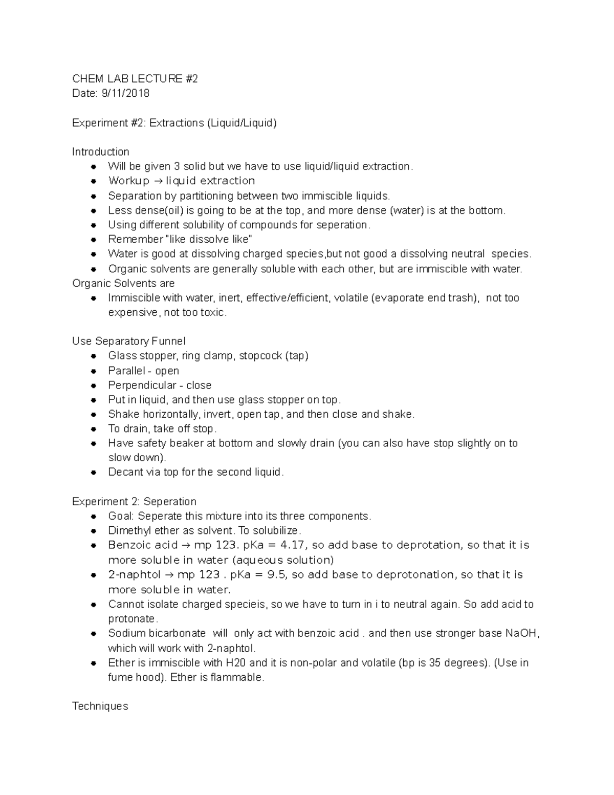 CHEM 245 Lecture 2 Notes - CHEM LAB LECTURE Date: 9/11/ Experiment #2 ...