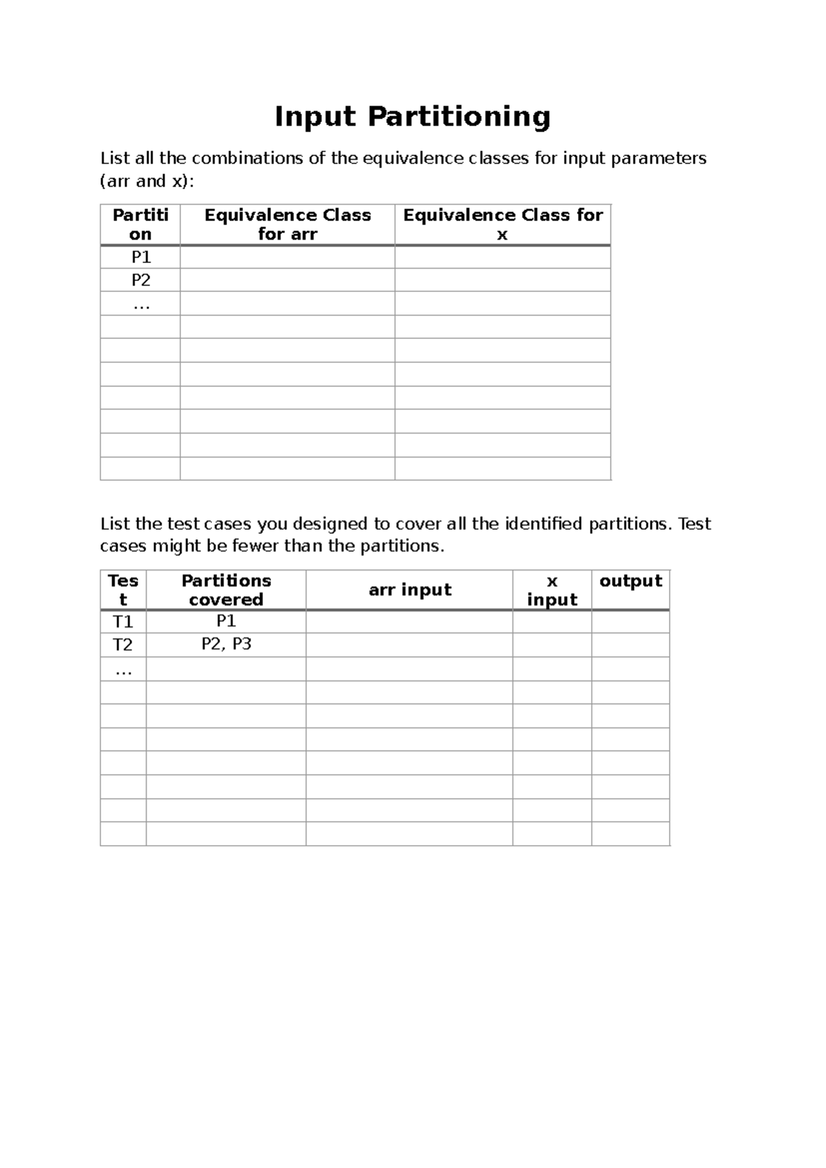 Assignment 2 Template - Input Partitioning List all the combinations of ...