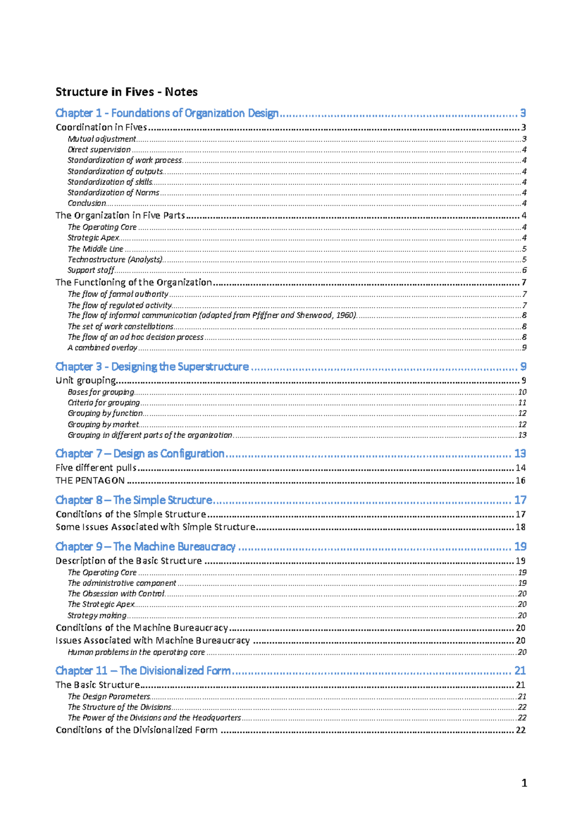 Introduction to management studies - Structure in Fives - Notes Chapter ...