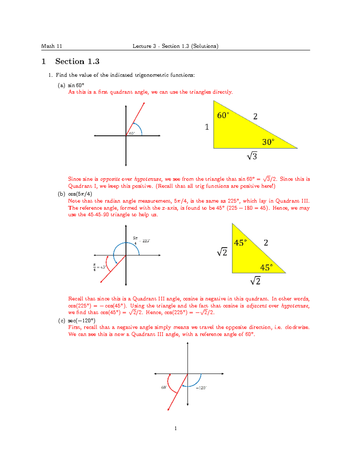 Lecture 3 solutions - Math 11 Lecture 3 - Section 1 (Solutions) 1 ...