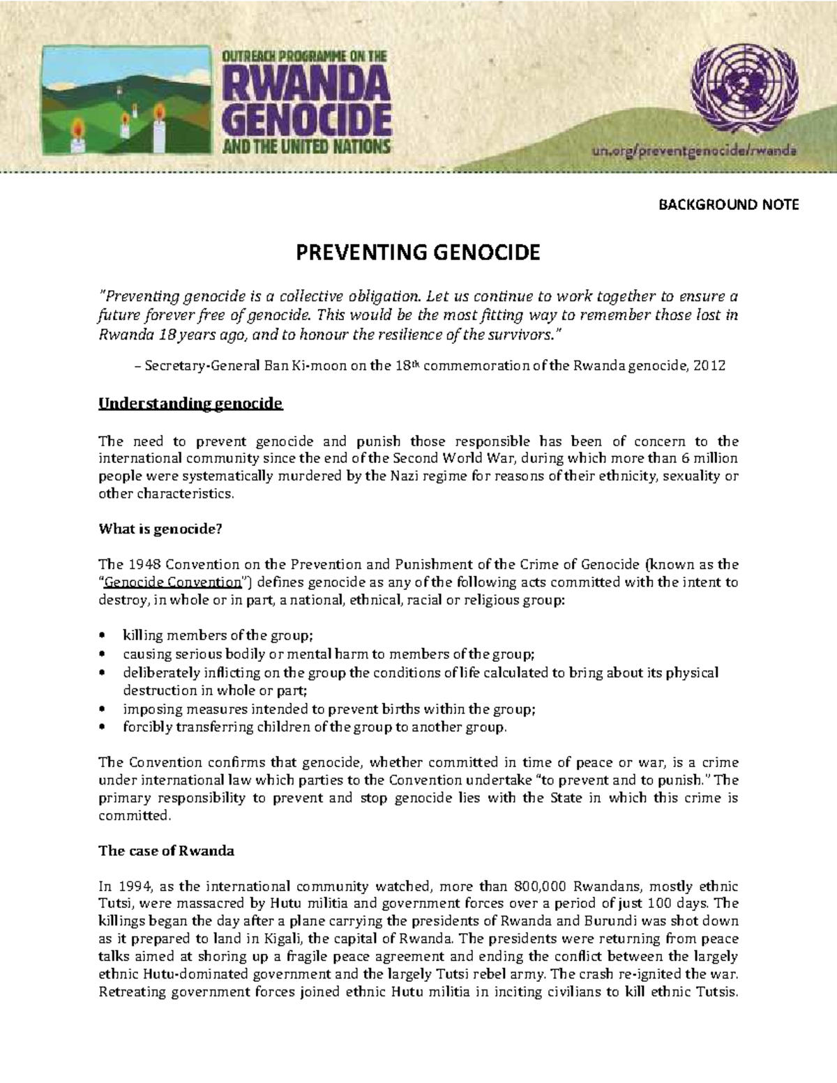 Ways to stop genocide - Solution - BACKGROUND NOTE PREVENTING GENOCIDE ...