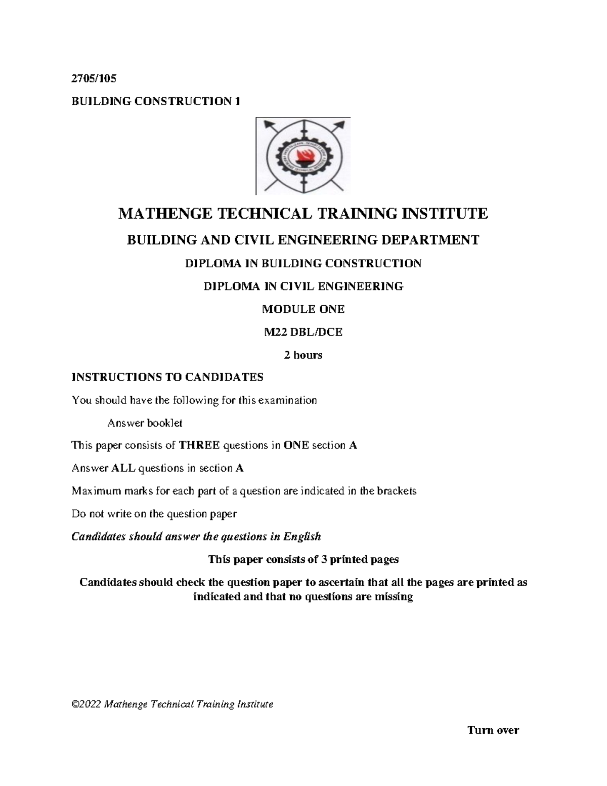 GBC EXAM - General building construction - ©2022 Mathenge Technical ...