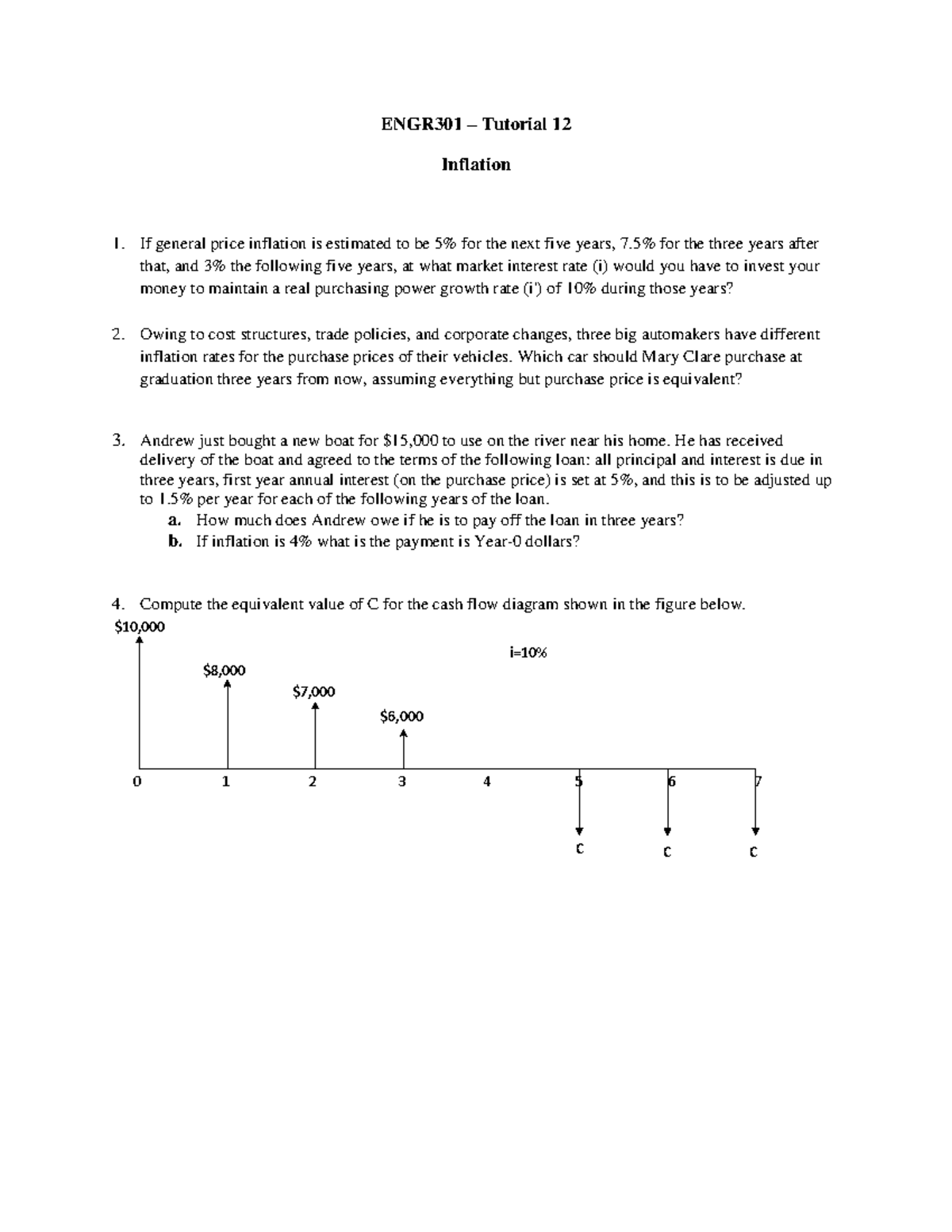 Tutorial 12 Inflation - ENGR301 – Tutorial 12 Inflation If general ...