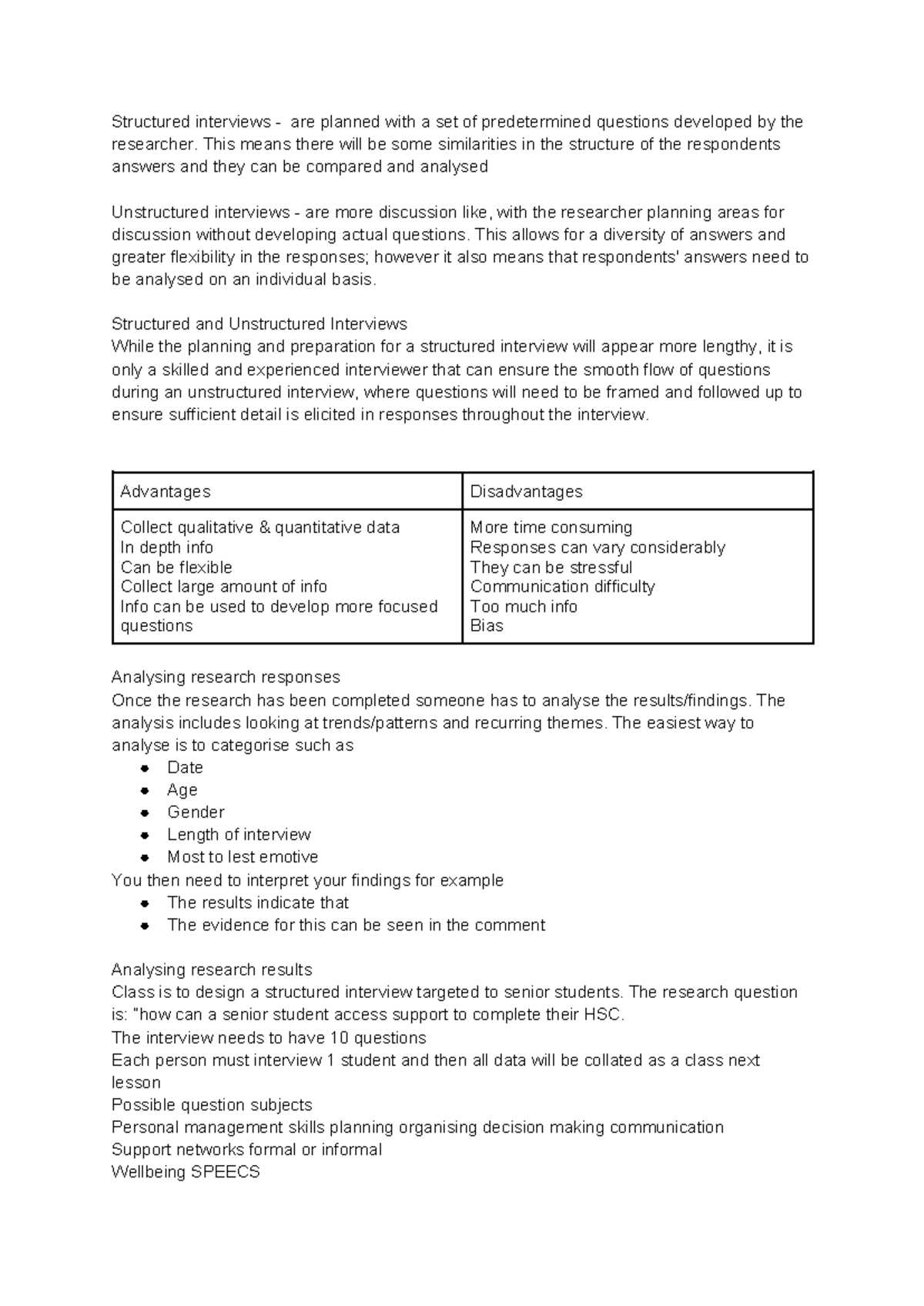 Interviews - Study notes - Structured interviews - are planned with a ...