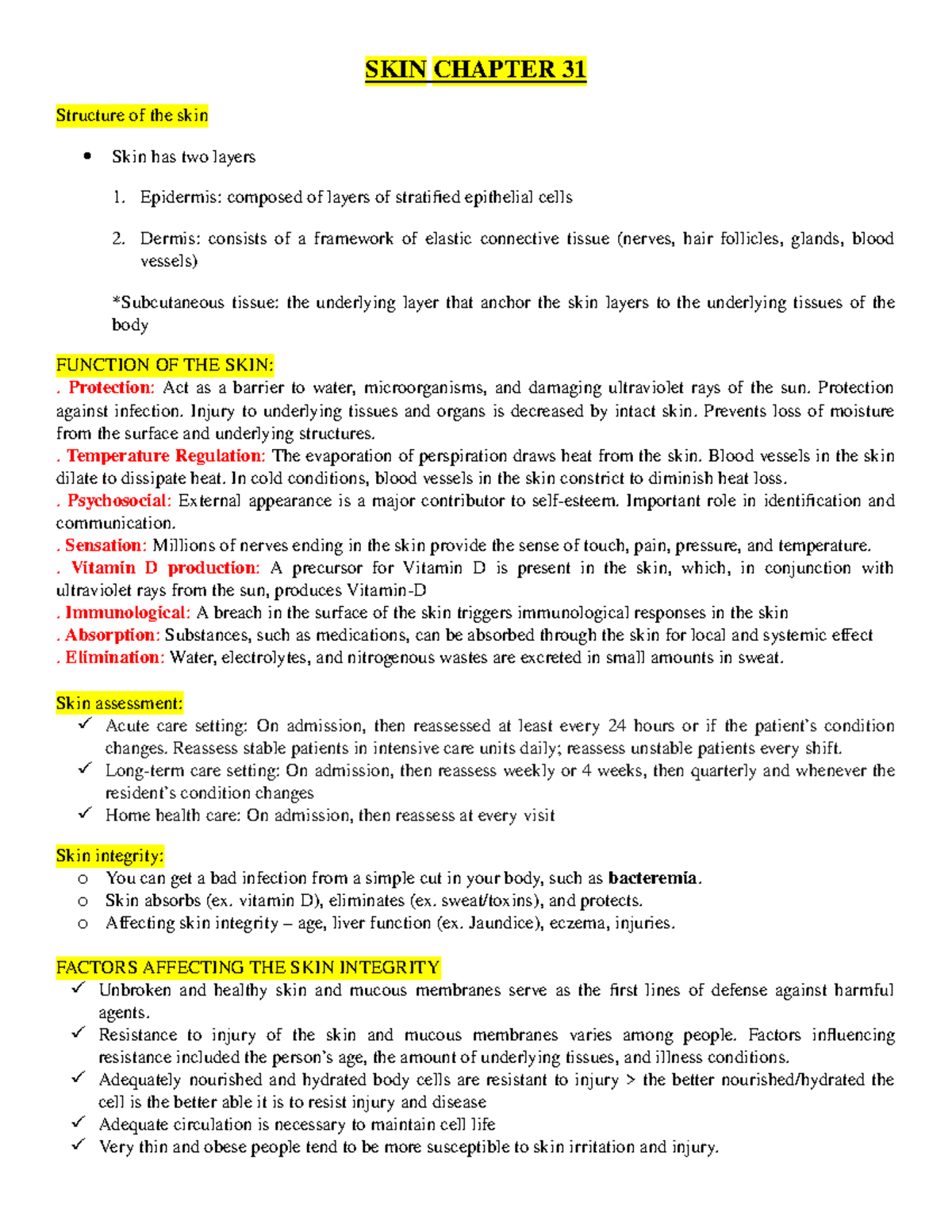 3. CH 31 SKIN - summary is based on the information provided by the ...