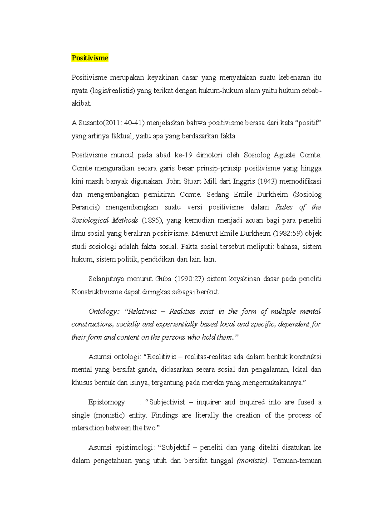 Resume Filsafat ILMU - Positivisme Positivisme merupakan keyakinan ...