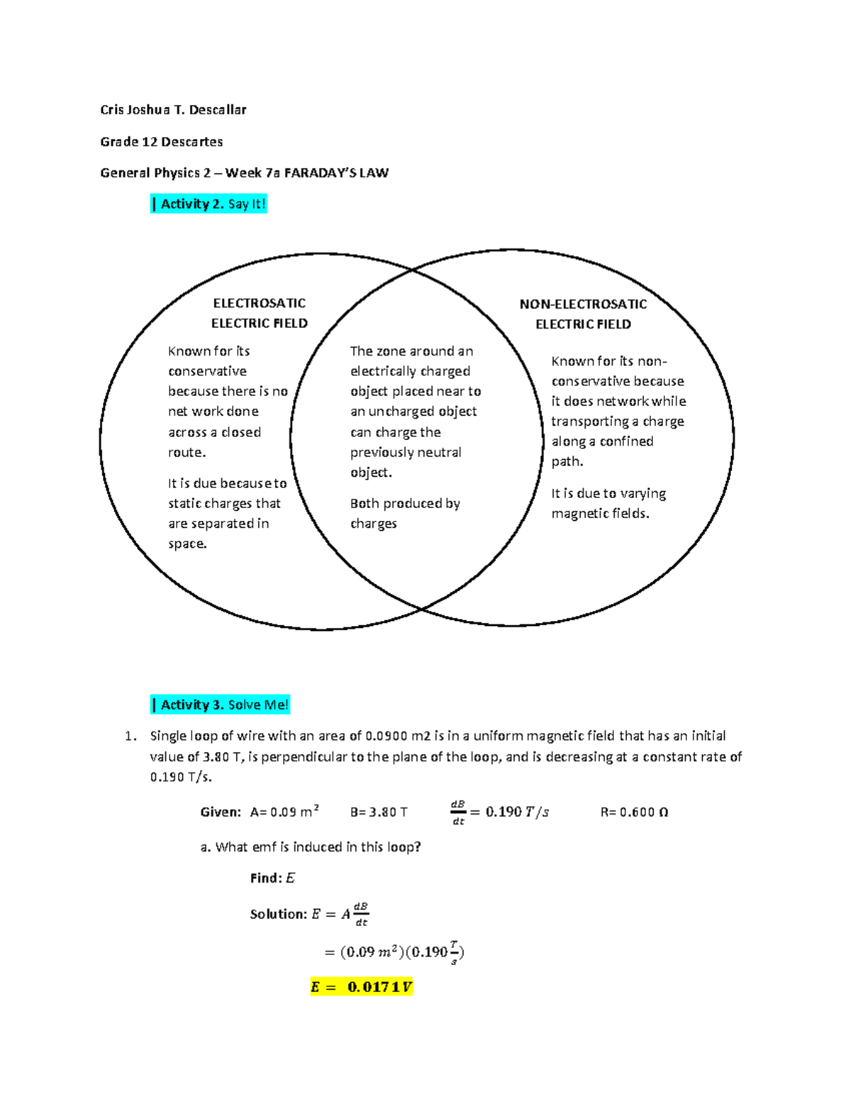 Descallar General Physics 2 Week 7a - Cris Joshua T. Descallar Grade 12 ...