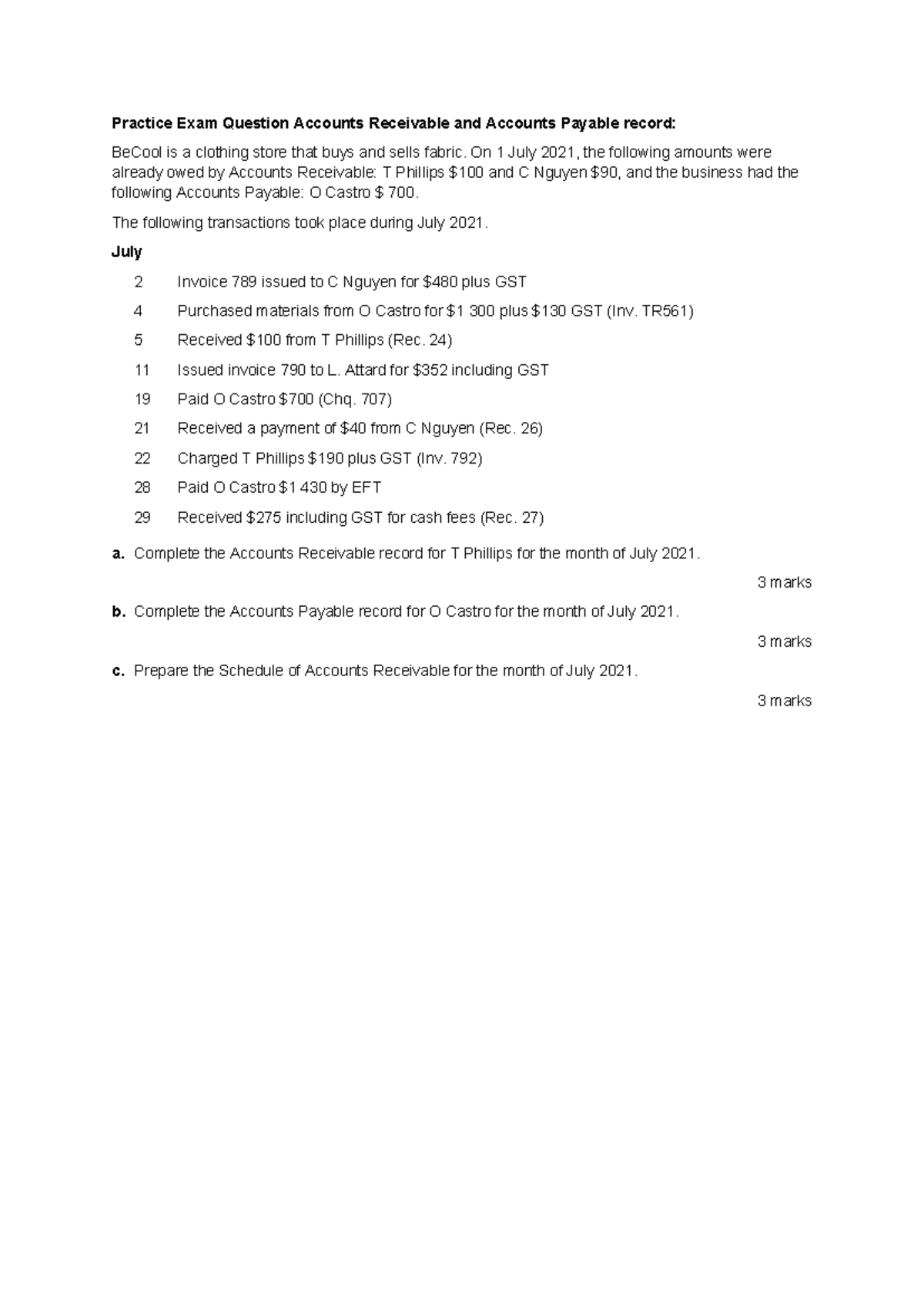 Practice Exam Question Accounts Receivable and Accounts Payable record ...