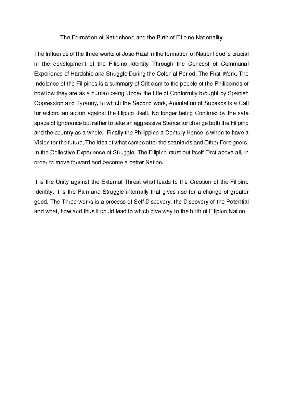 Essay - wekwekwek - The Formation of Nationhood and the Birth of ...