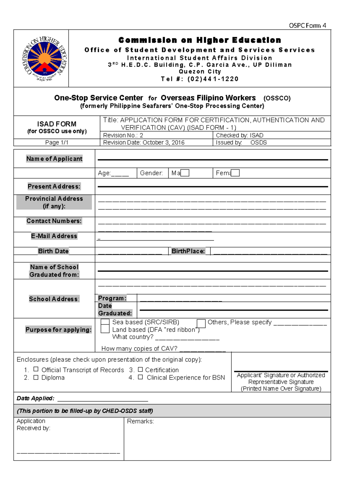 Certification Authentication and Verification CAV Application Form ...