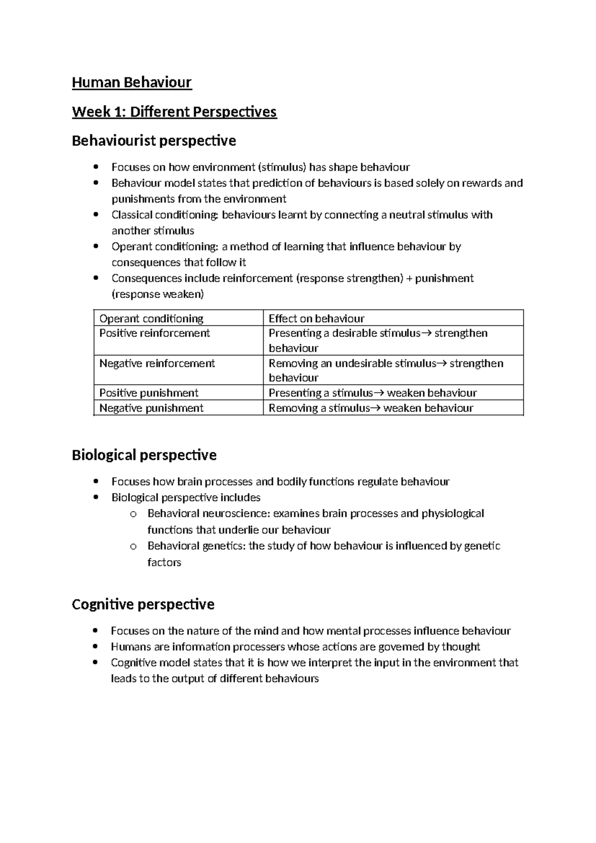 Human Behaviour - notes - Human Behaviour Week 1: Different ...