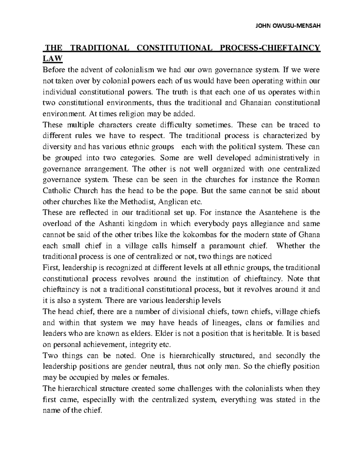 Constitutional law level 100 sem 2-1 - THE TRADITIONAL CONSTITUTIONAL ...