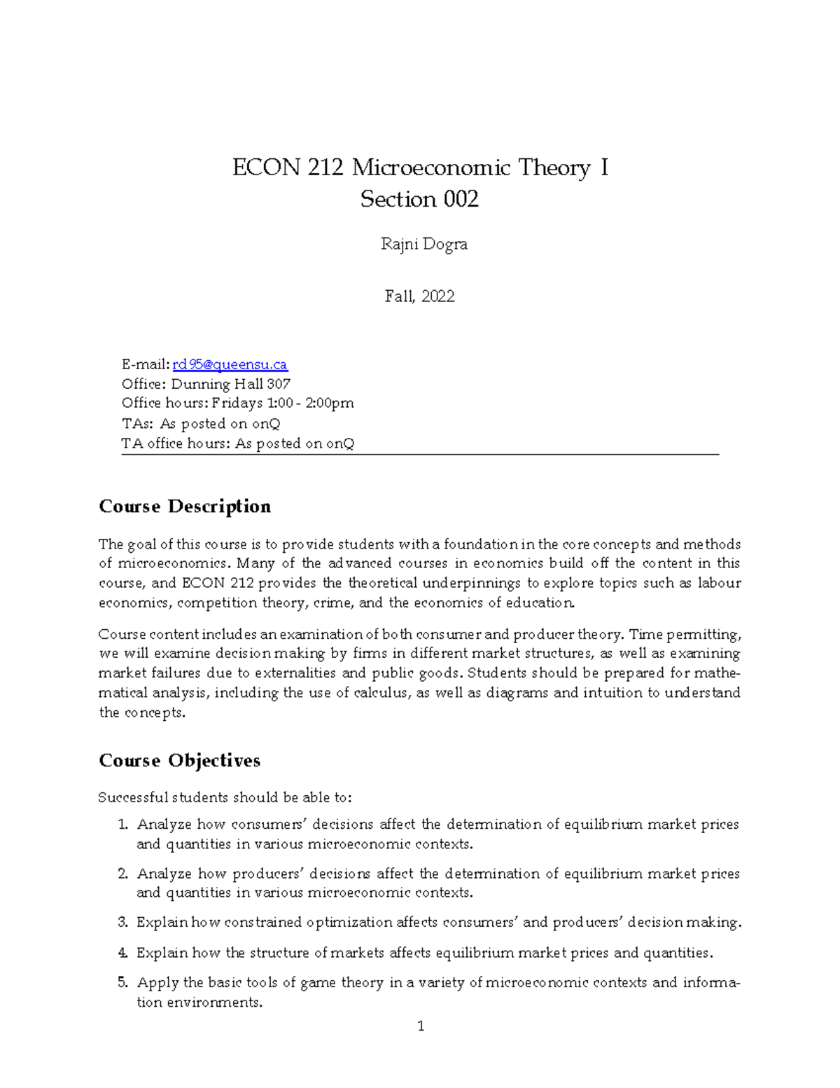 ECON 212 Syllabus - Summary Microeconomic Theory I - ECON 212 ...