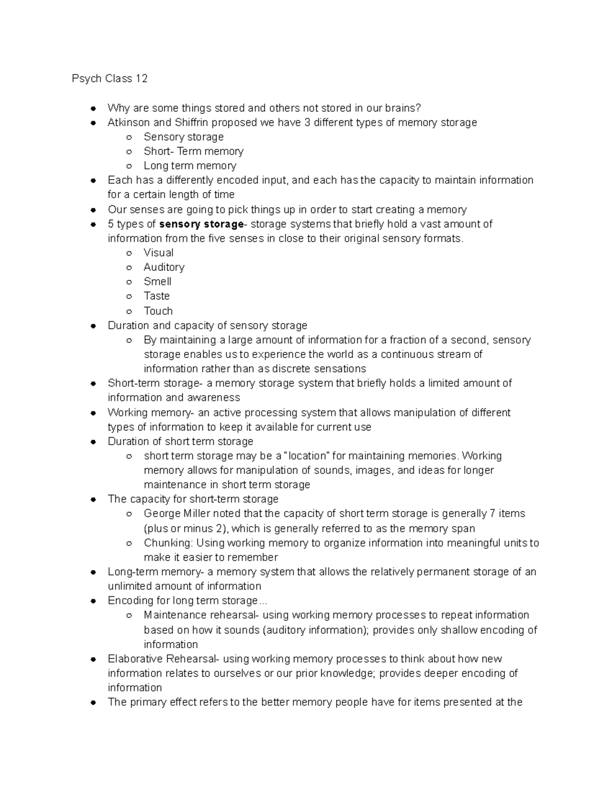 Psych Class 12 - Lecture notes 12 - Psych Class 12 Why are some things ...