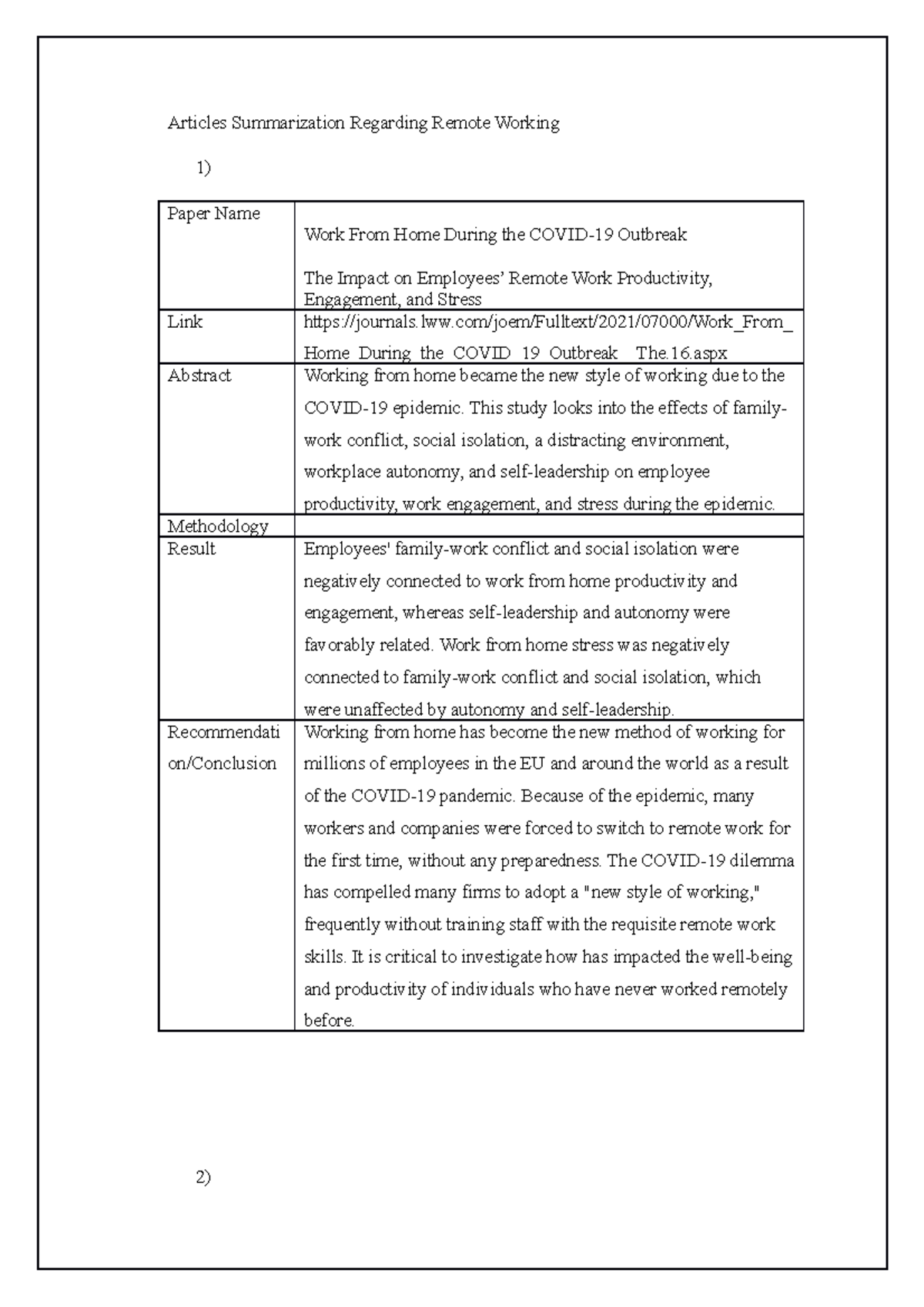 Articles Summarization - lww/joem/Fulltext/2021/07000/Work_From_ - Studocu