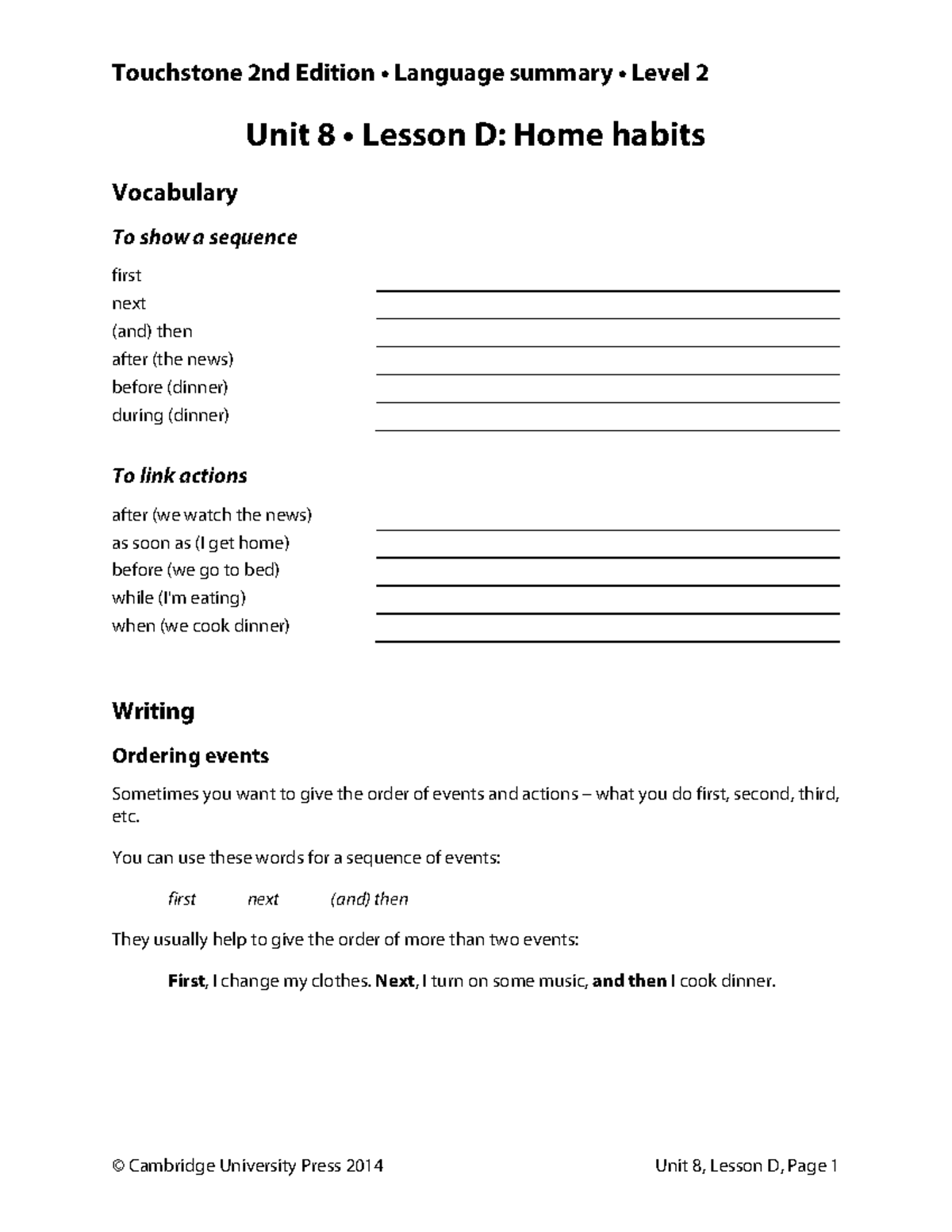 TS2e L2 U8 LC Langsum 2022 - Touchstone 2nd Edition • Language summary • Level 2 Unit 8 • Lesson ...