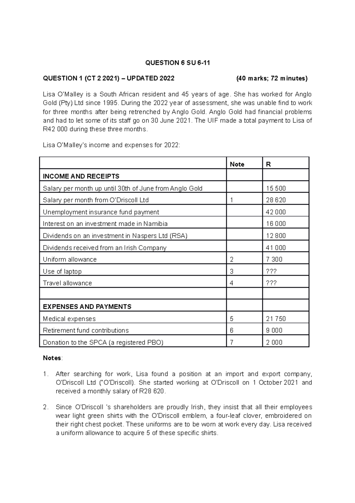 Question 6 - individuals - QUESTION 6 SU 6- QUESTION 1 (CT 2 2021 ...