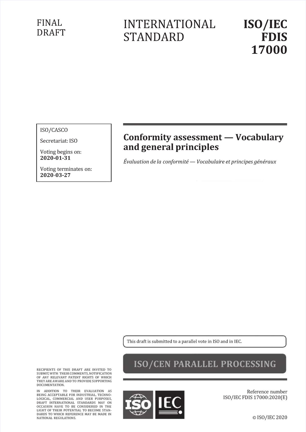 ISO/IEC FDIS 17000 e - Conformity assessment — VocabularyConformity ...