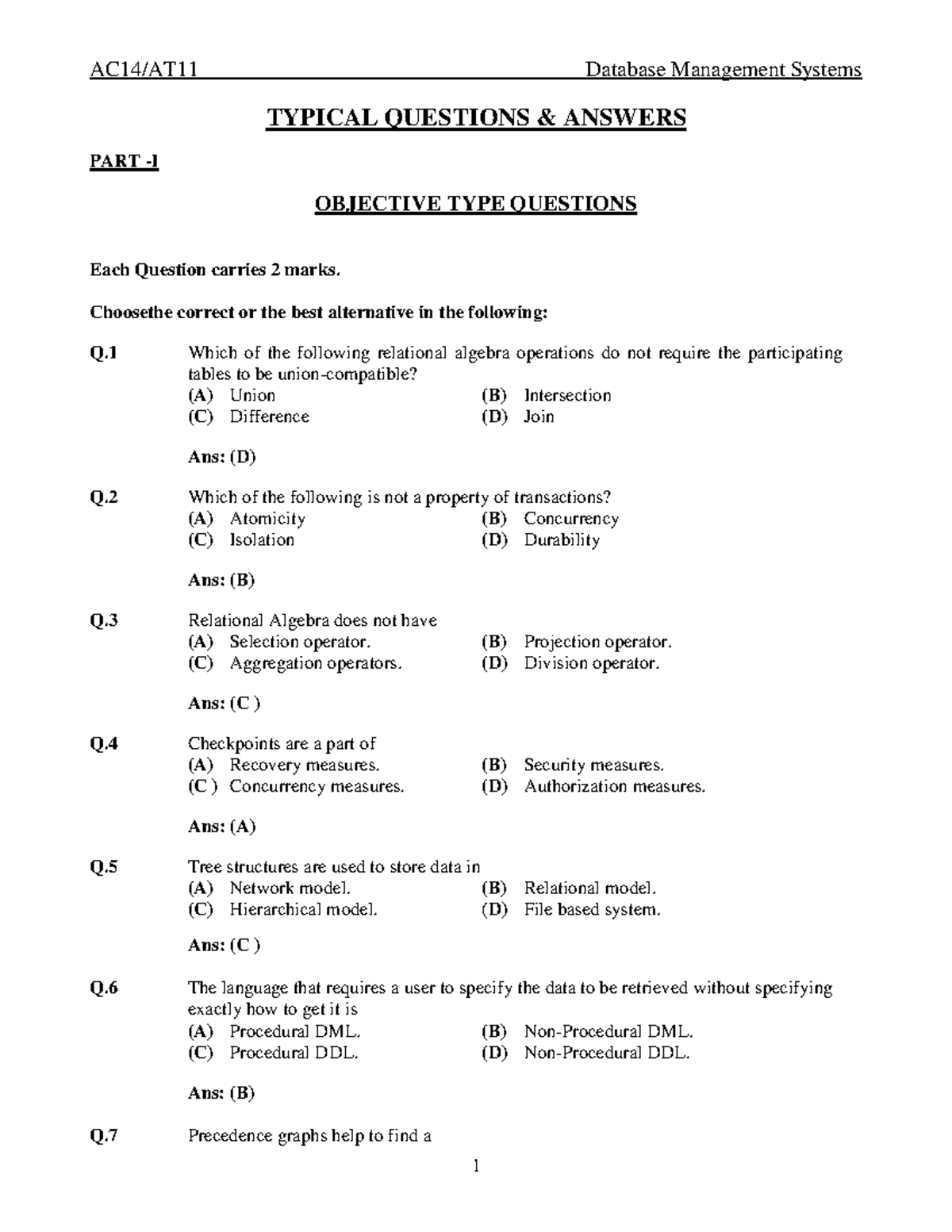 MCQs sample test patters - TYPICAL QUESTIONS & ANSWERS PART -I ...