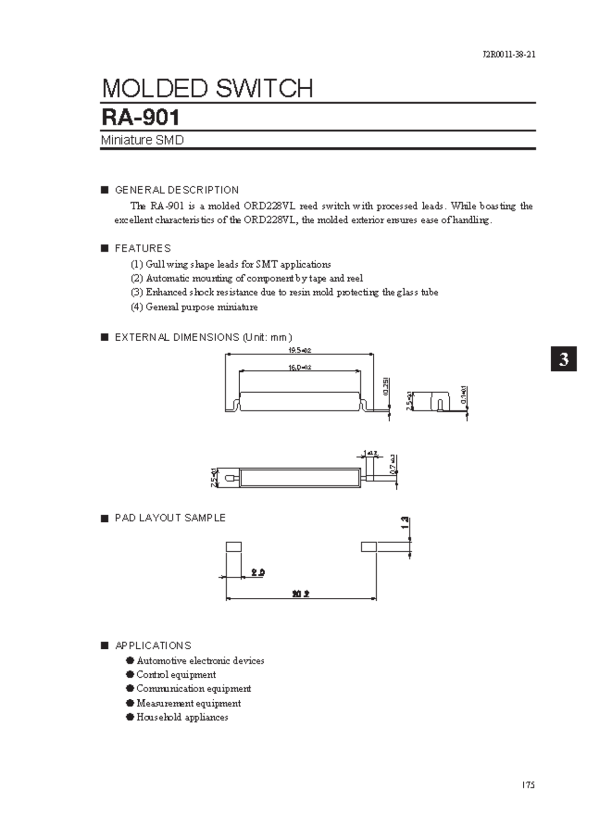 Datasheet RA-901 - interssant - MOLDED SWITCH RA-901 Miniature SMD J2R0011-38- n GENERAL - Studocu