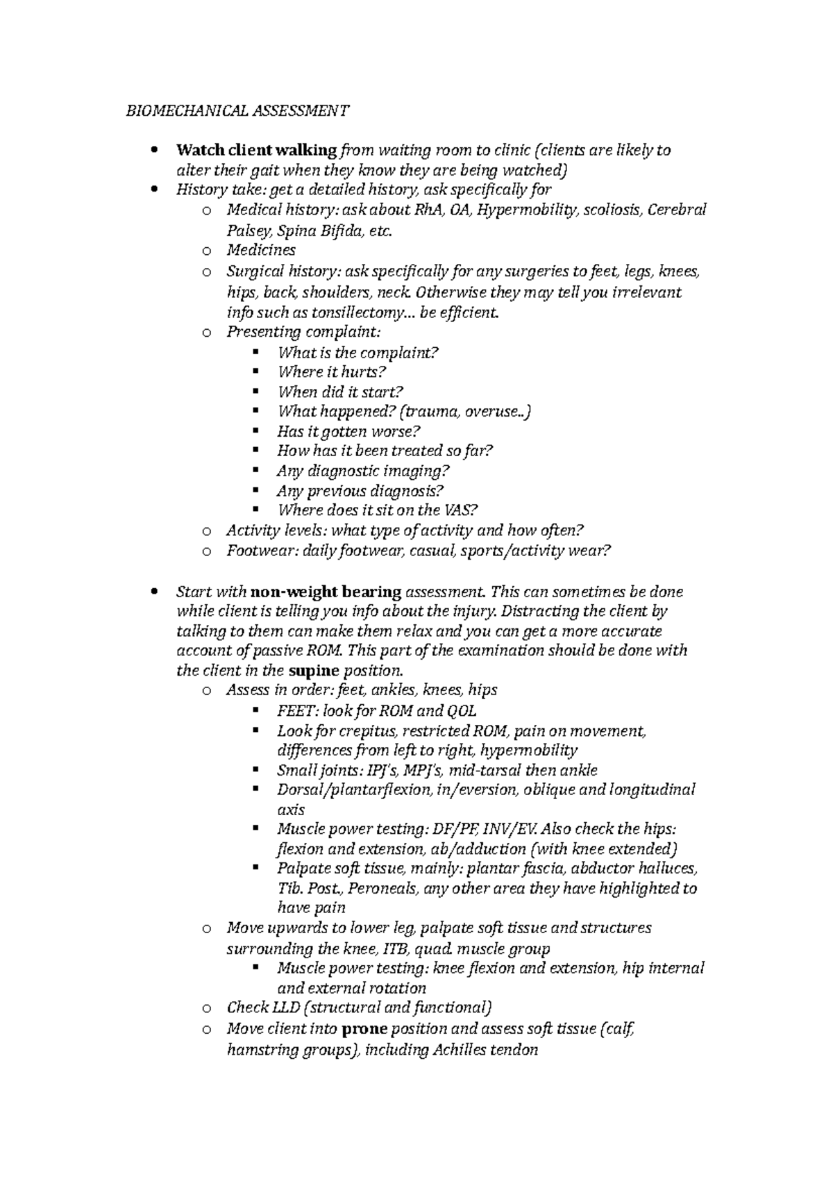 Biomechanical Assessment Cheat Sheet - BIOMECHANICAL ASSESSMENT Watch ...