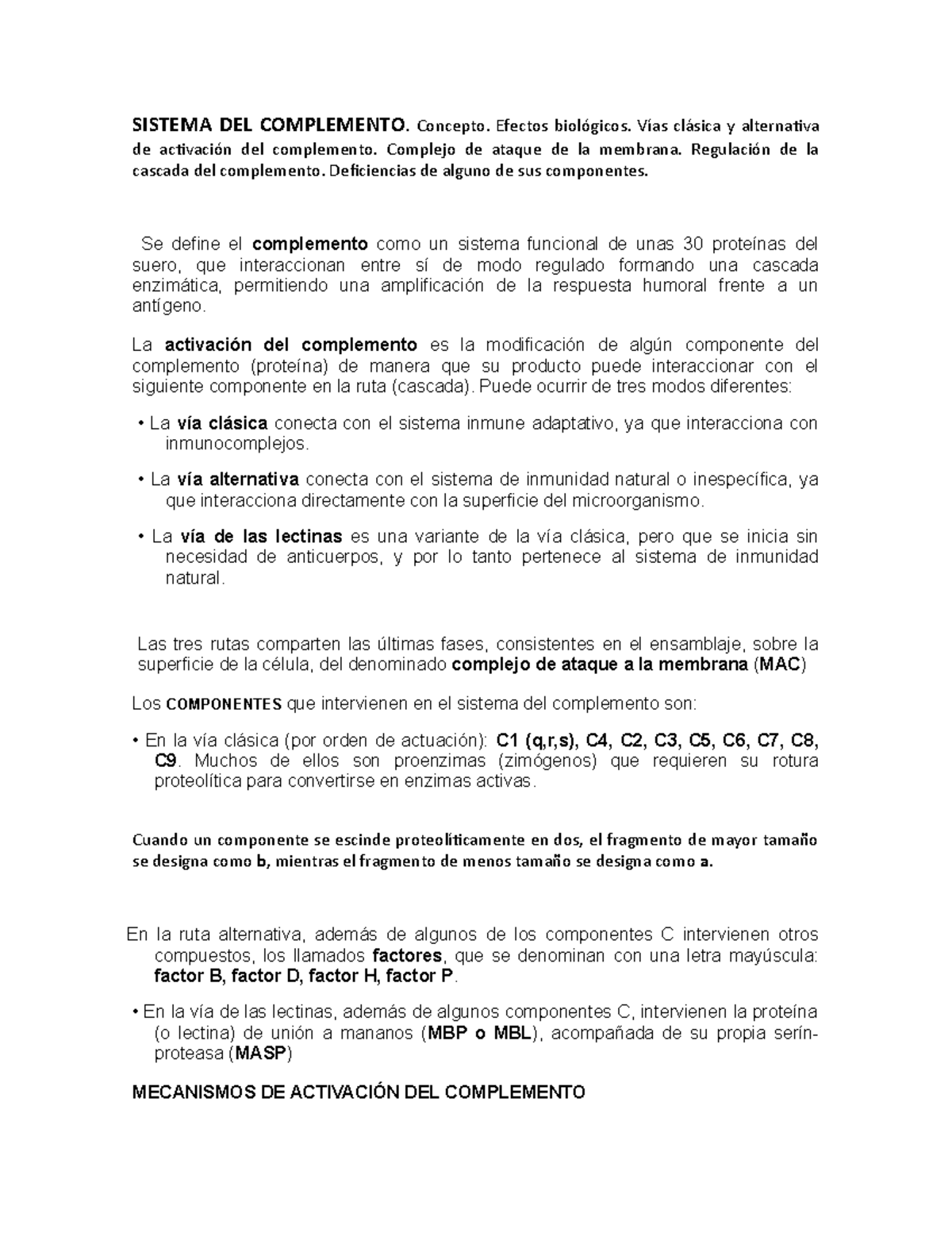 Sistema DEL Complemento - SISTEMA DEL COMPLEMENTO. Concepto. Efectos y ...