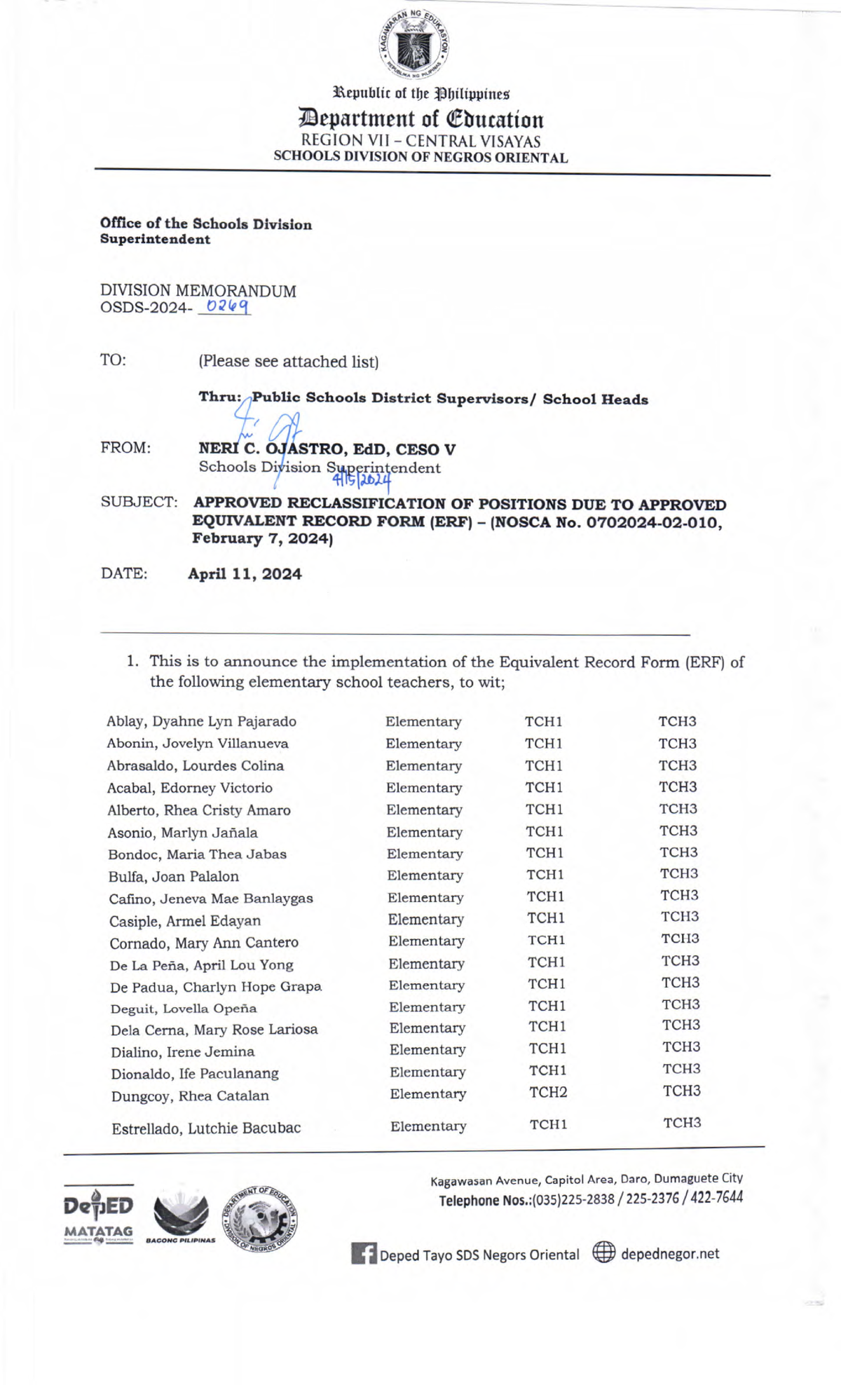 Osds 0269 approved reclassification of positions due to approved erf nosca - Agri Crop ...
