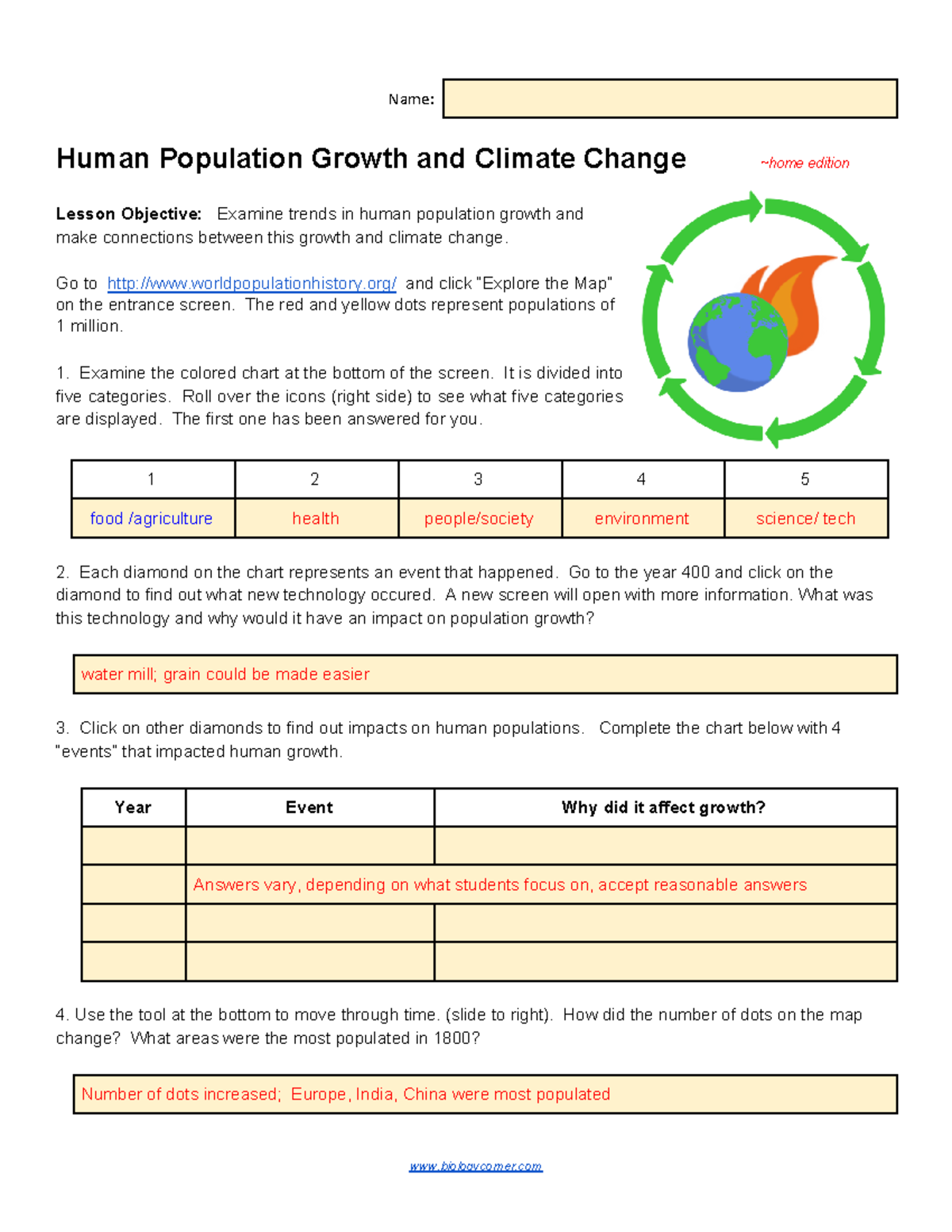 Human Population Growthand Climate KEY-1 - Name: Human Population ...