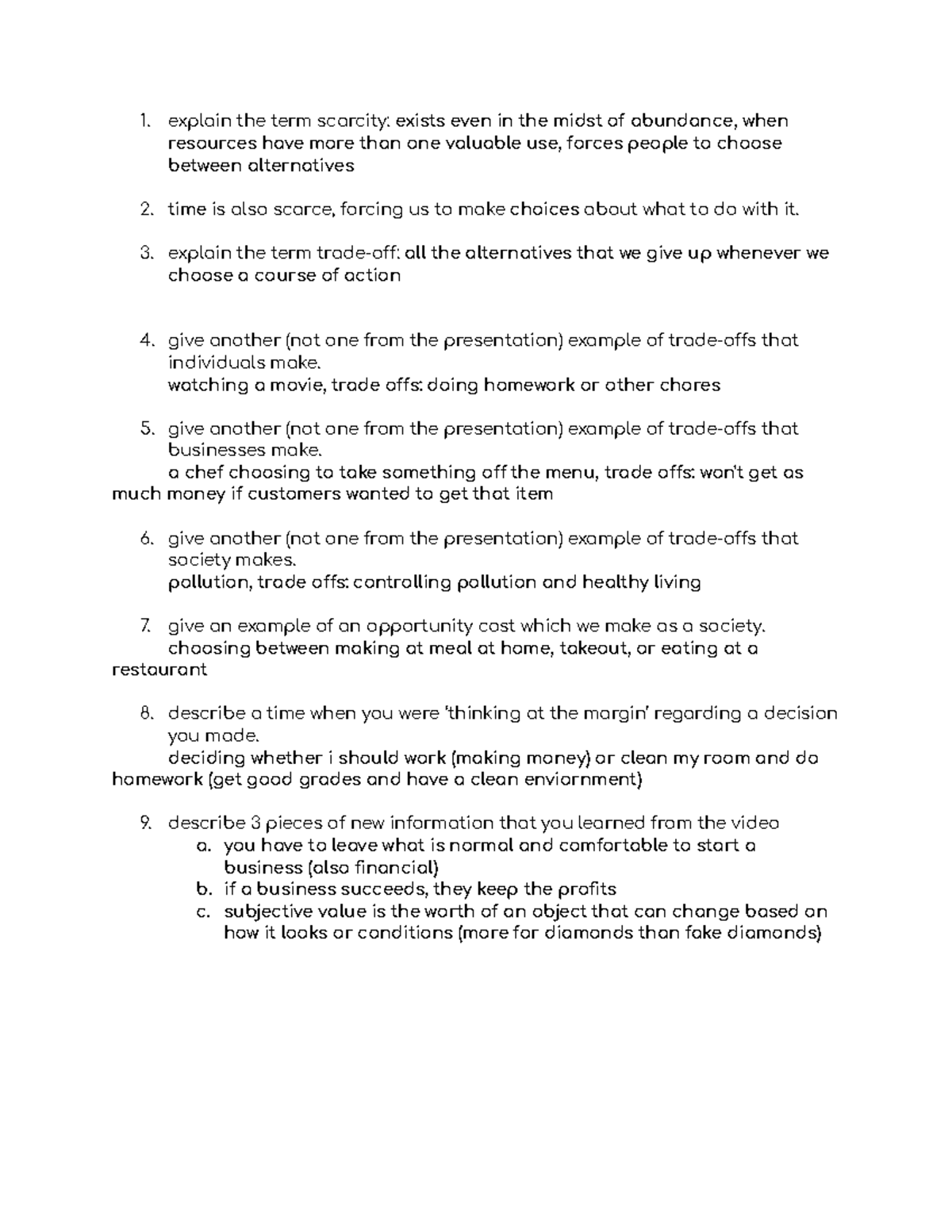 Guided notes for tradeoff and opportunity cost - explain the term ...