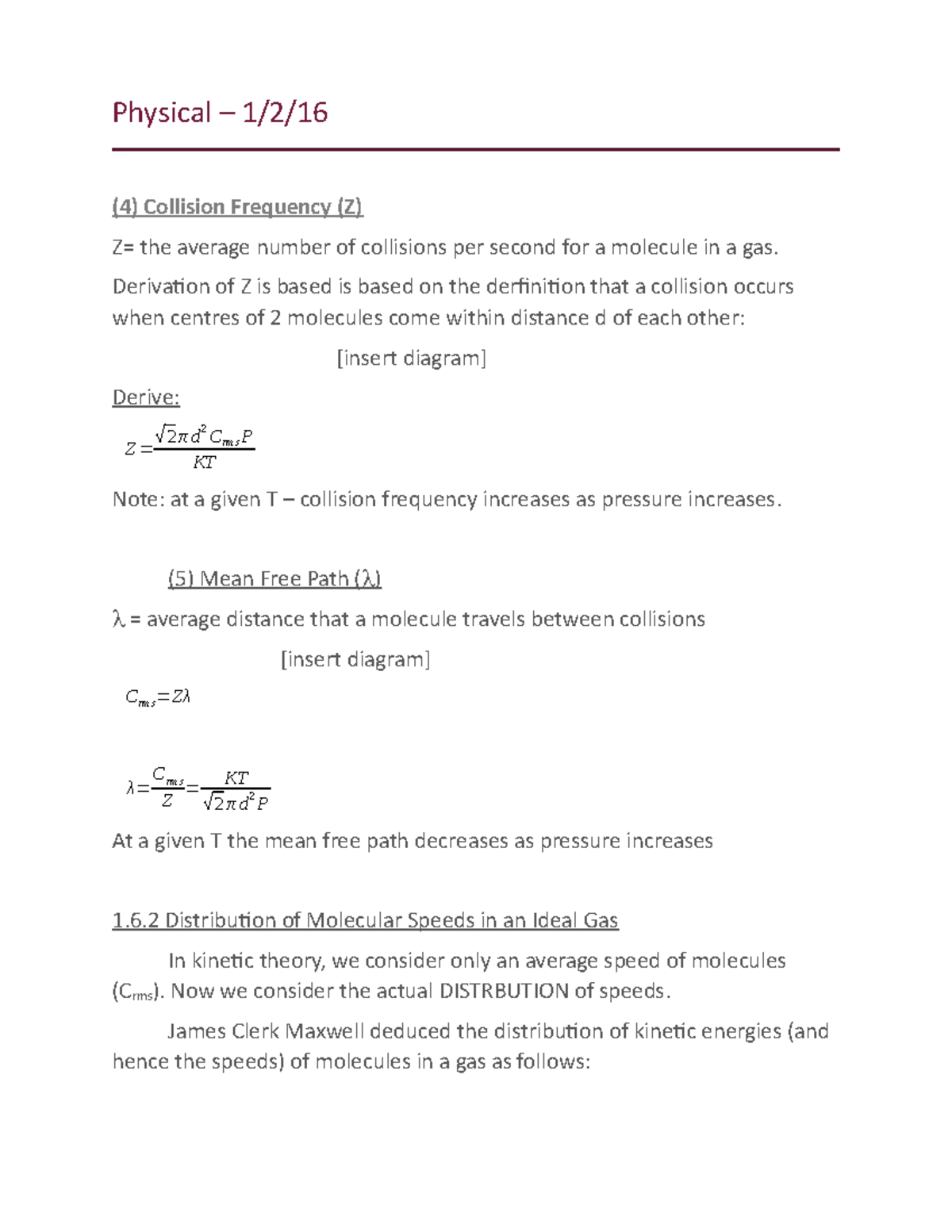 Physical – lecutre 4 - Lecture notes 4 - Physical – 1/2/16 (4 ...