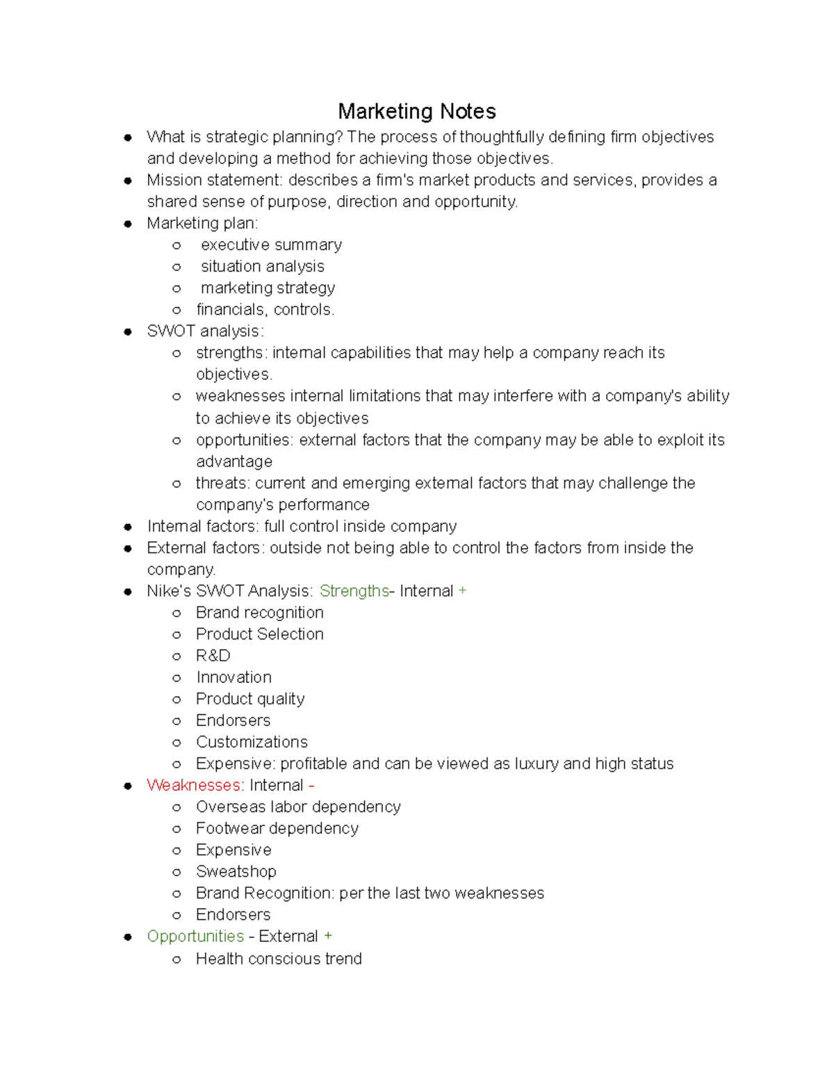 Marketing Notes - Marketing Notes What is strategic planning? The ...