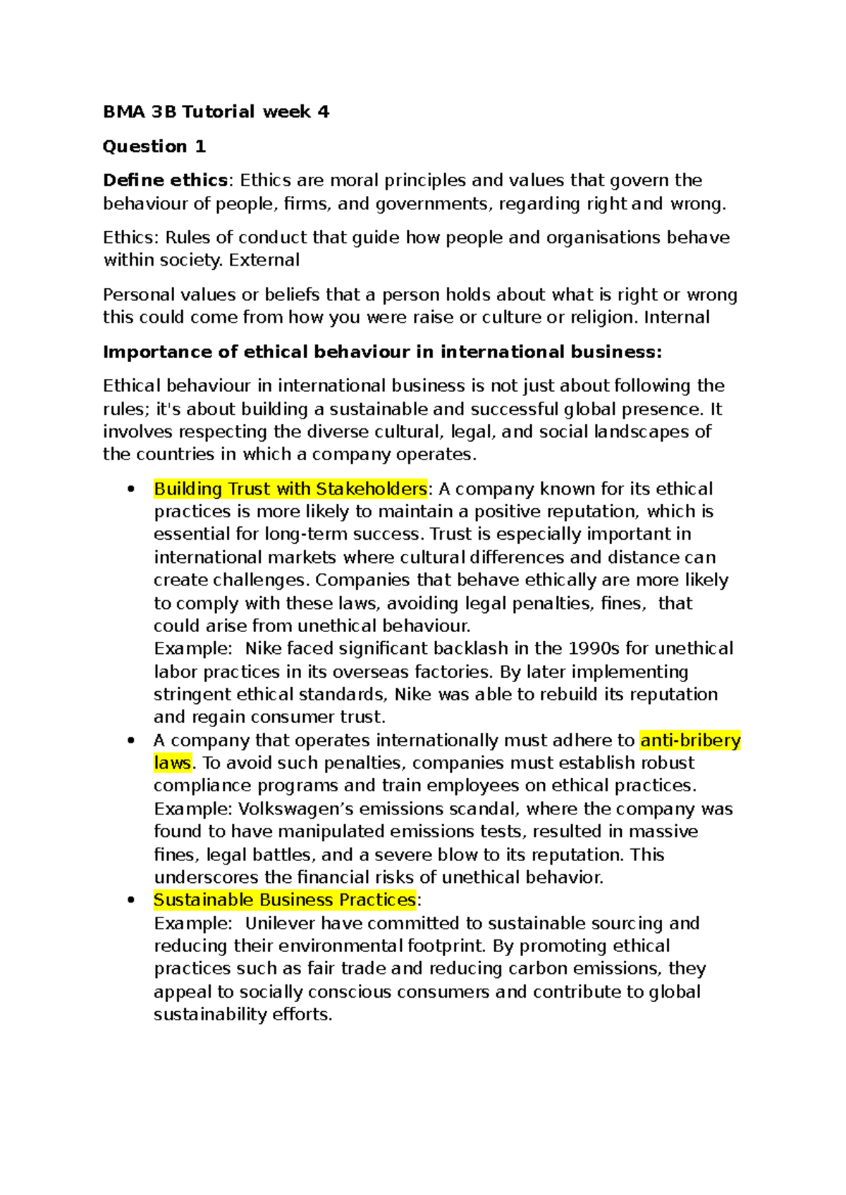 BMA 3B Tut week 4 - Tutorial Memo - BMA 3B Tutorial week 4 Question 1 ...