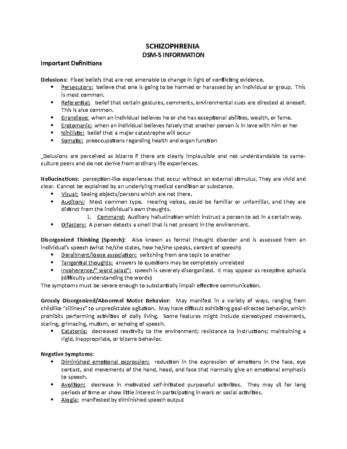 Schizophrenia Information - SCHIZOPHRENIA DSM-5 INFORMATION Important ...