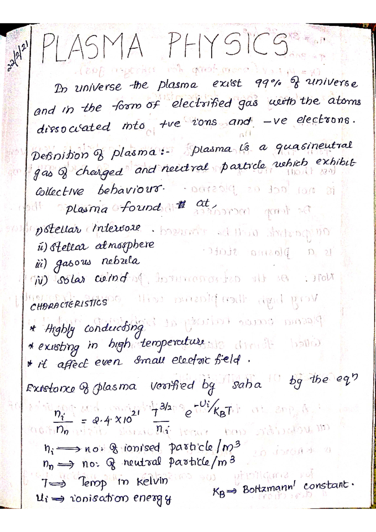 Plasma physics note - Electrodynamics and plasma physics - Studocu