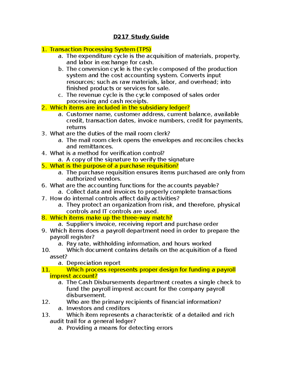 D217 Study Guide-Personal - D217 Study Guide Transaction Processing ...