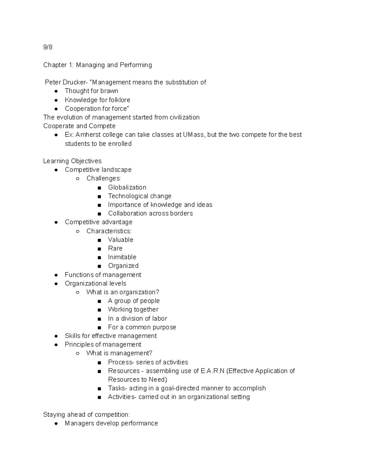 Management 301 Notes 1 - 9/ Chapter 1: Managing and Performing Peter ...