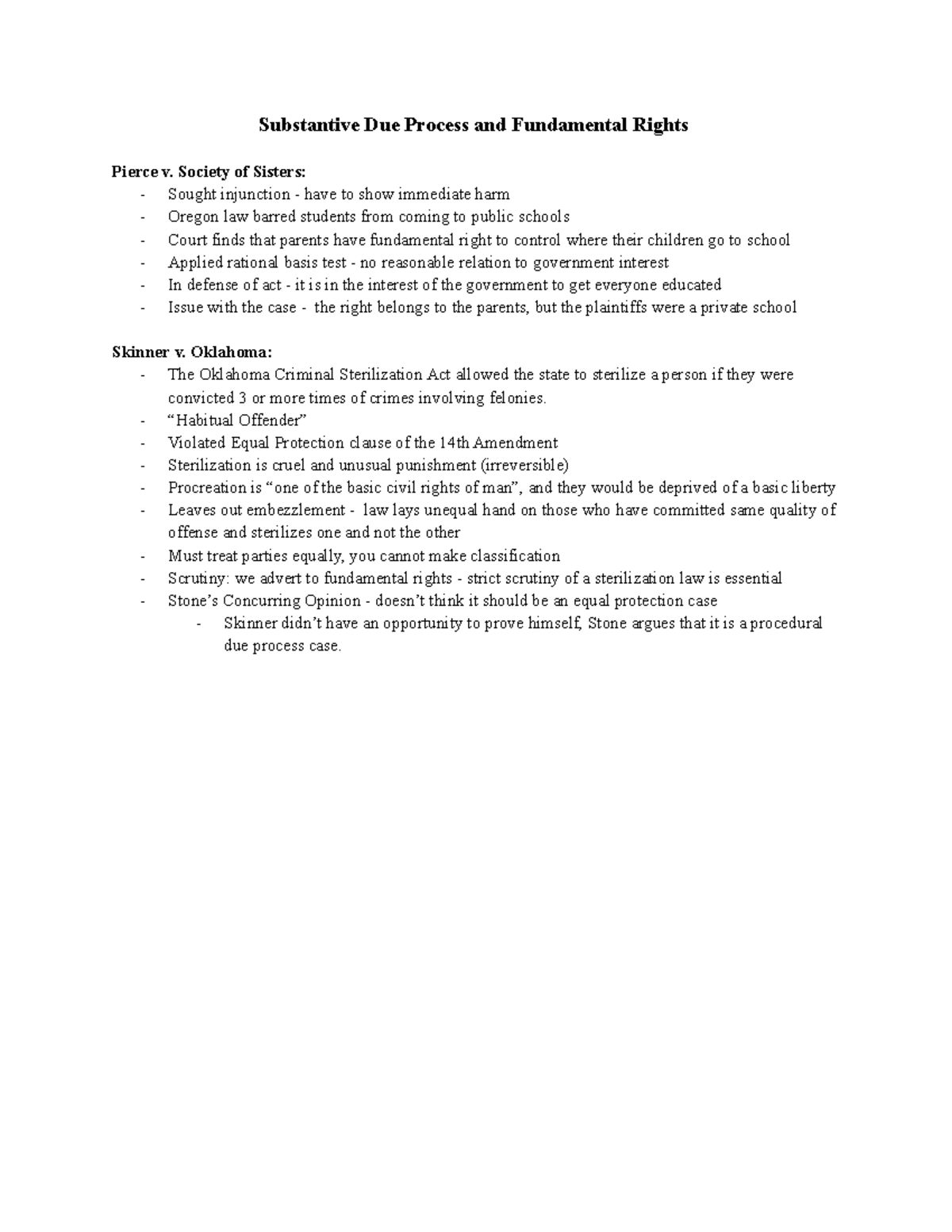 Substantive Due Process and Fundamental Rights - Society of Sisters ...