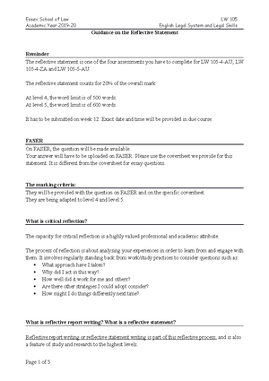 reflective statement - University of Essex School of Law Assignment ...