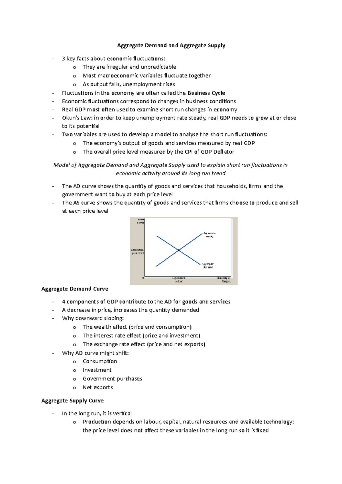 Chapter 5 -ADAS Model - Summary of topic - Aggregate Demand and ...