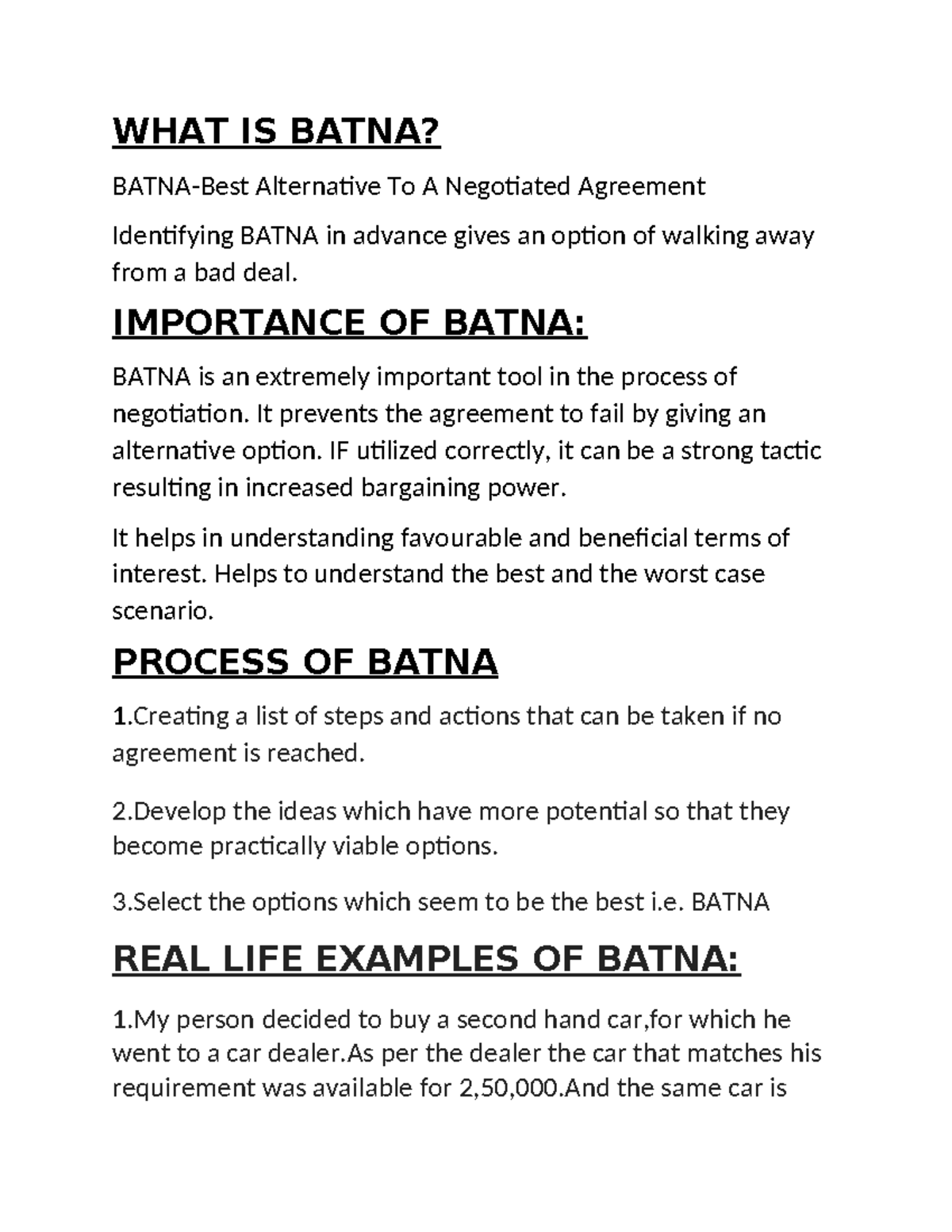 N&l assign - None - WHAT IS BATNA? BATNA-Best Alternative To A ...