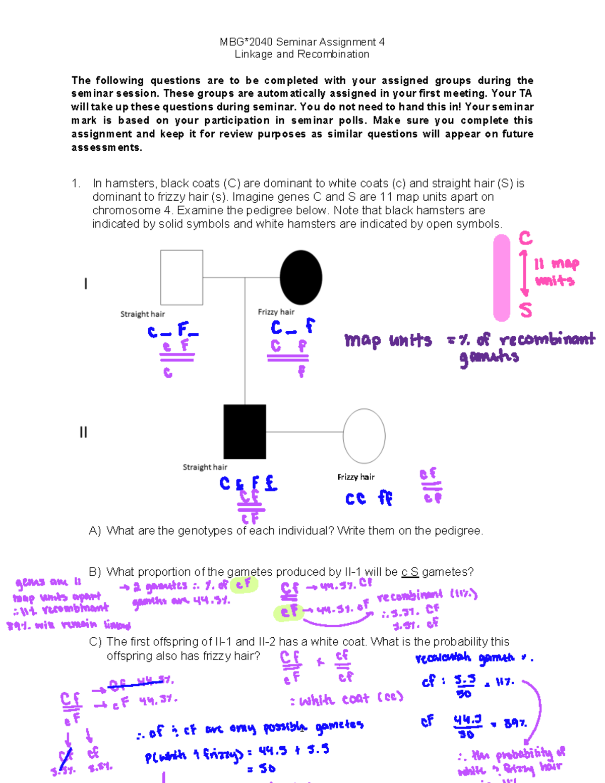 MBG Seminar 4 Assignment - MBG* 2040 Seminar Assignment 4 Linkage and ...