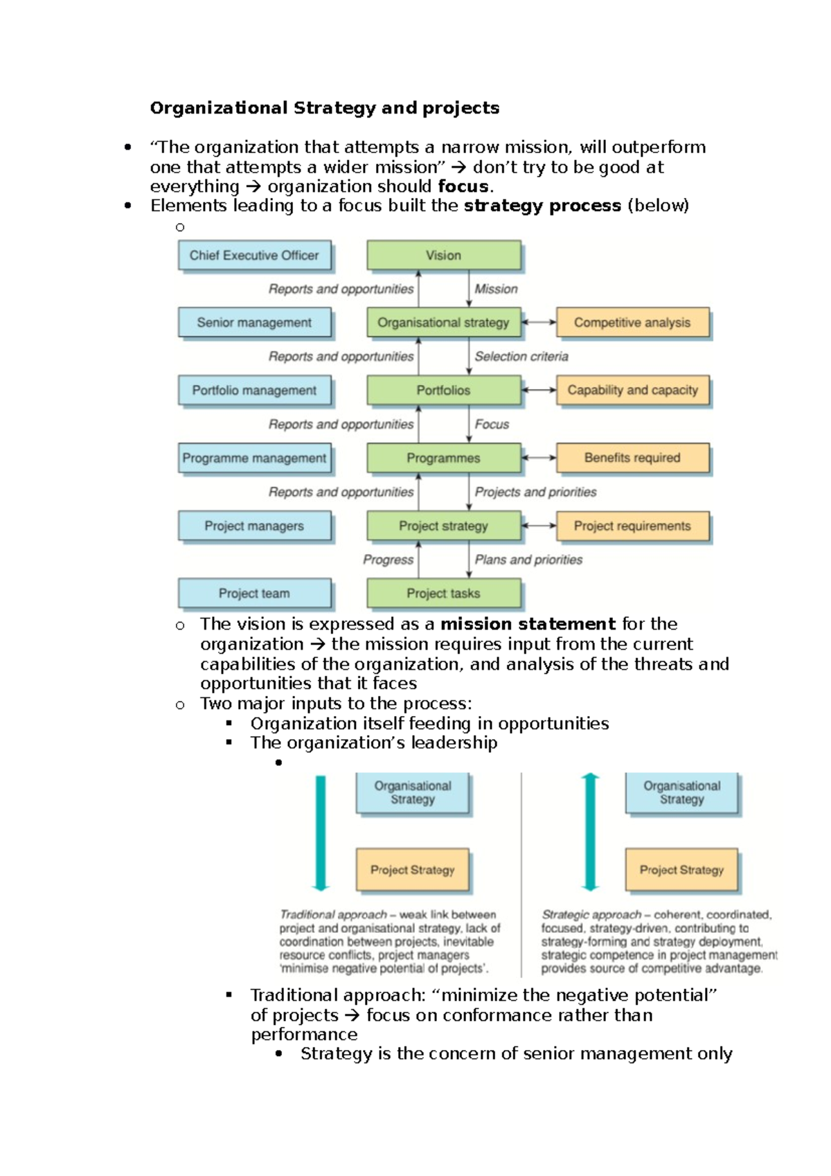 Organizational Strategy and projects - Elements leading to a focus ...