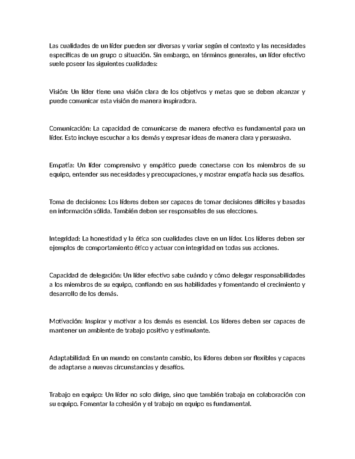 Act 4 - asdasdsad - Las cualidades de un líder pueden ser diversas y ...