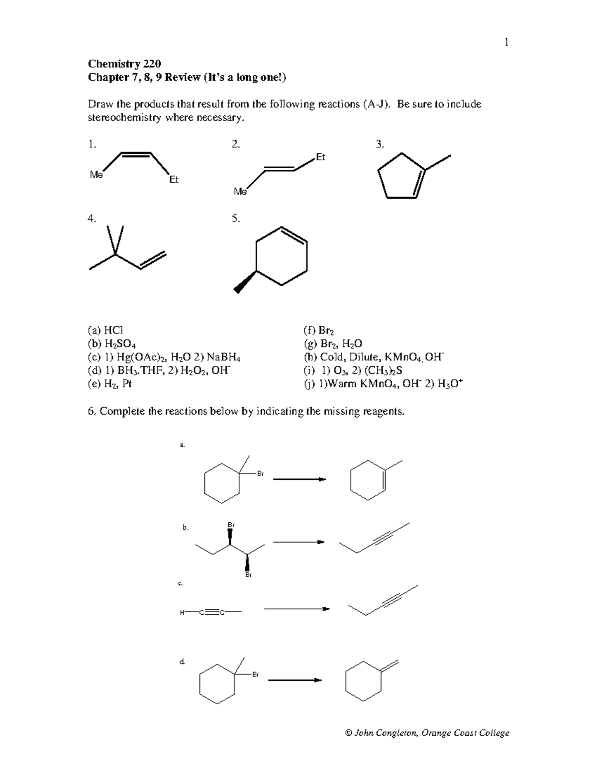 220 rev chp 07 89 - chem - 1 Chemistry 220 Chapter 7, 8, 9 Review a ...