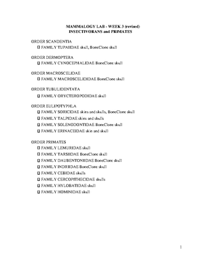 Lab 4 revised - Professor - James Dines - MAMMALOGY LAB – WEEK 4 BATS ...