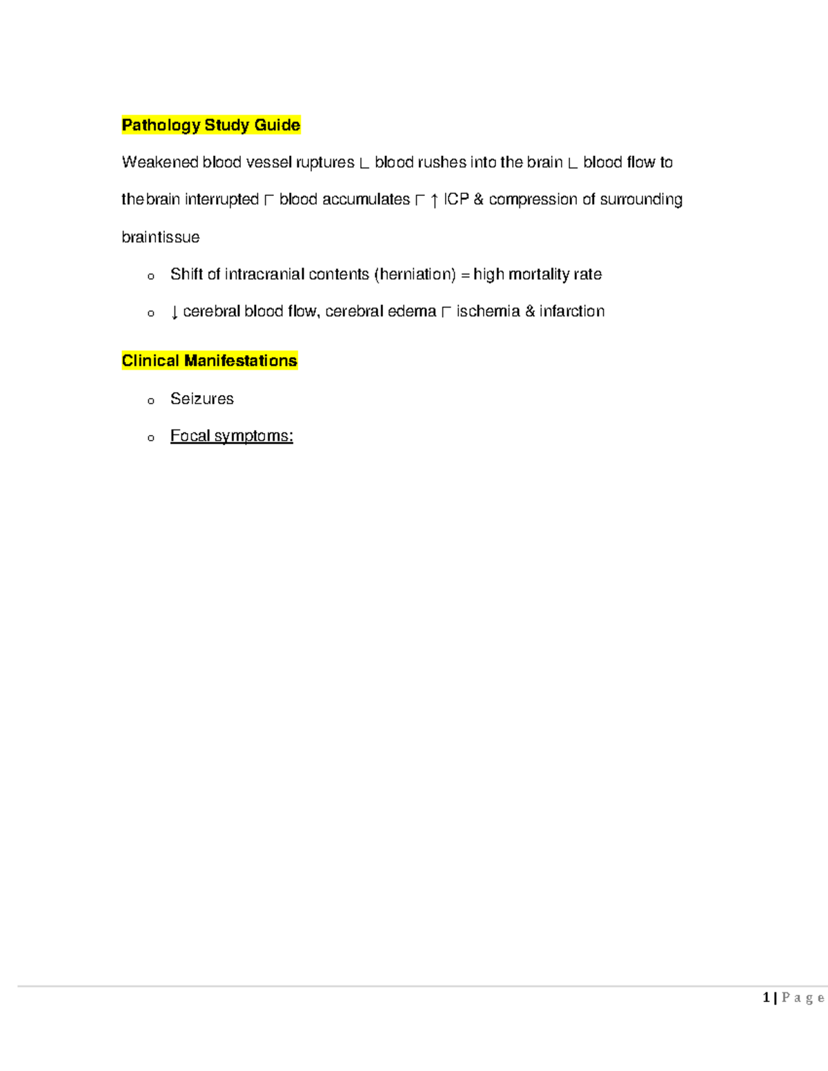 Pathology Study Guide - Pathology Study Guide Weakened blood vessel ...